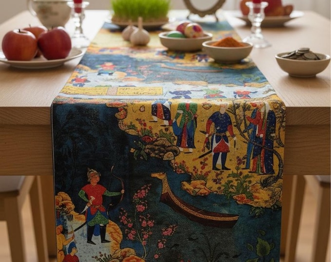 Persian Miniature Velvet Table Runner — Shahnameh Art Inspired ...