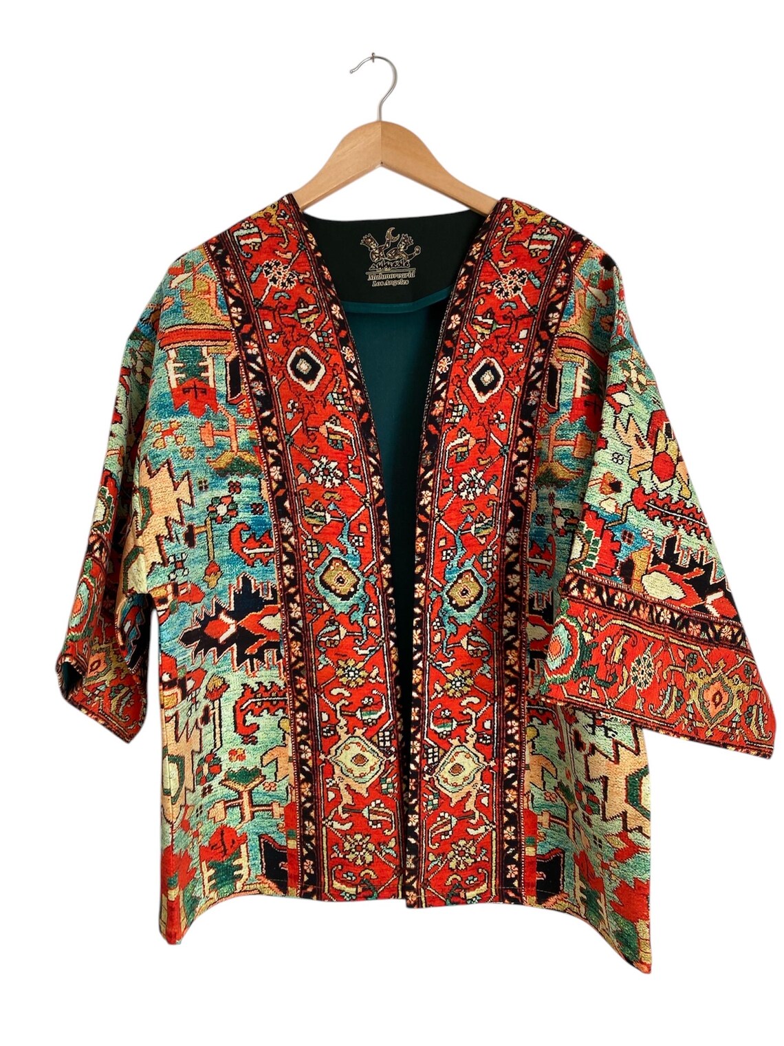 Persian Carpet Pattern Jacket , Dark Green Lining, Detailed Design ...