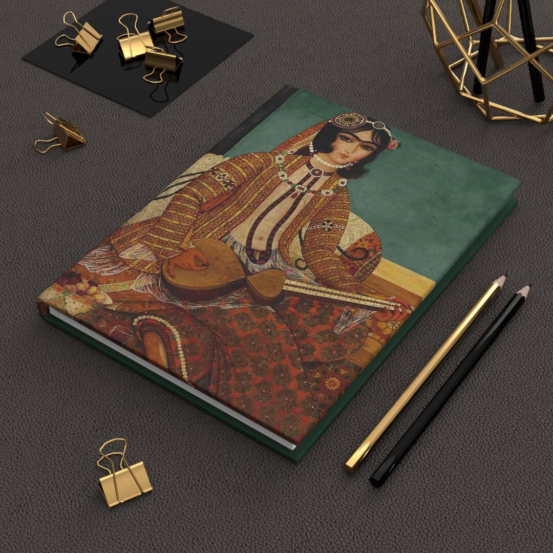 Qajar Lady Playing Tar Journal Persian Art Design, Matte Hardcover, 150 ...