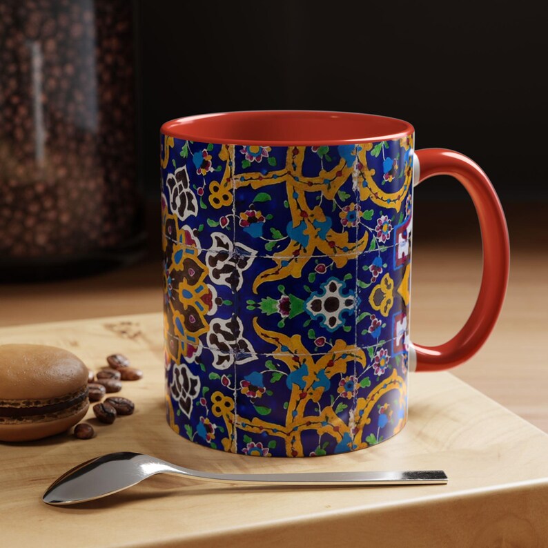 Persian Shamseh Tile Pattern Coffee Mug 11oz C Handle Middle Eastern ...
