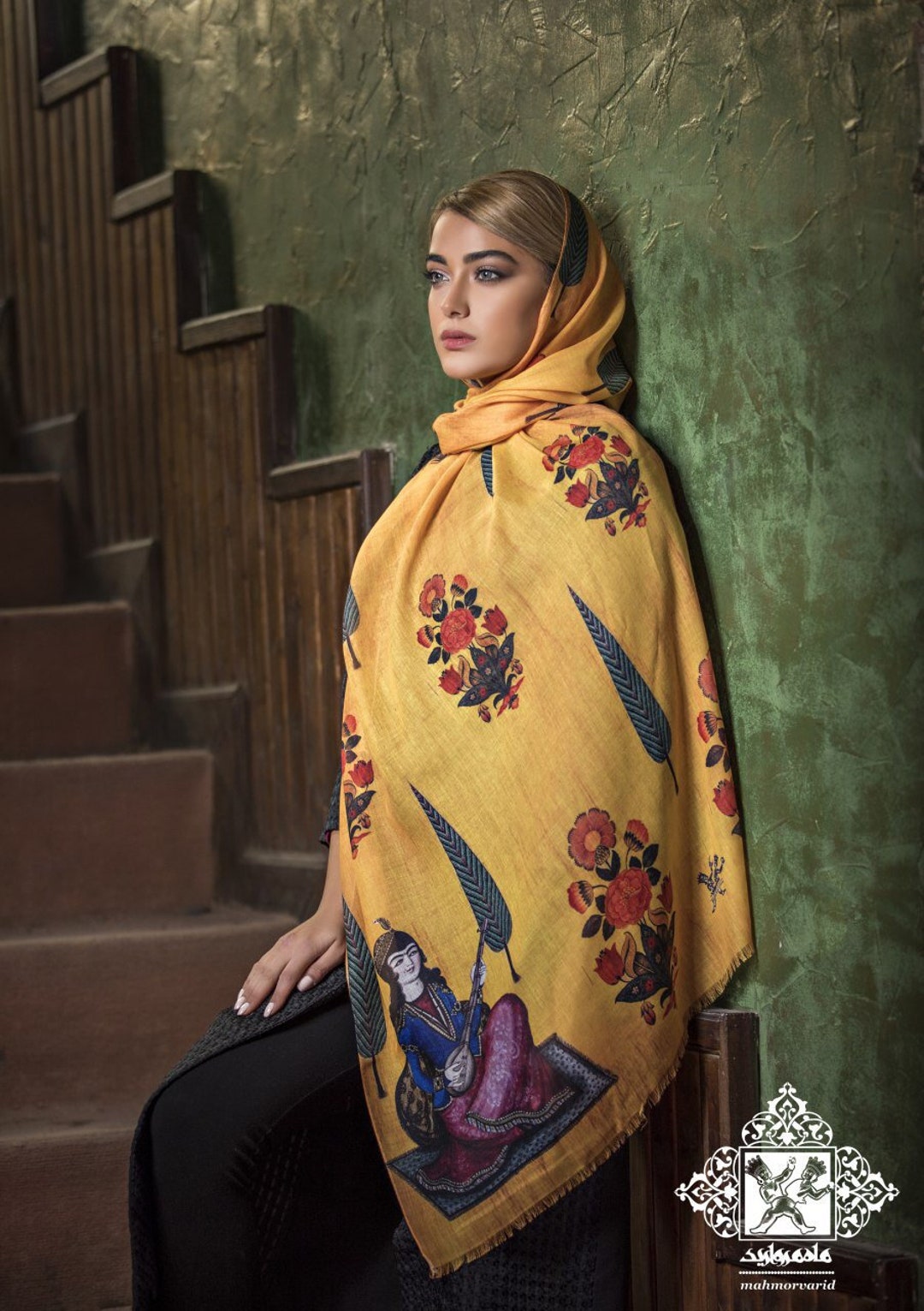 Yellow Yalda Shawl Persian Qajar With Qajar Women Musician Figures ...