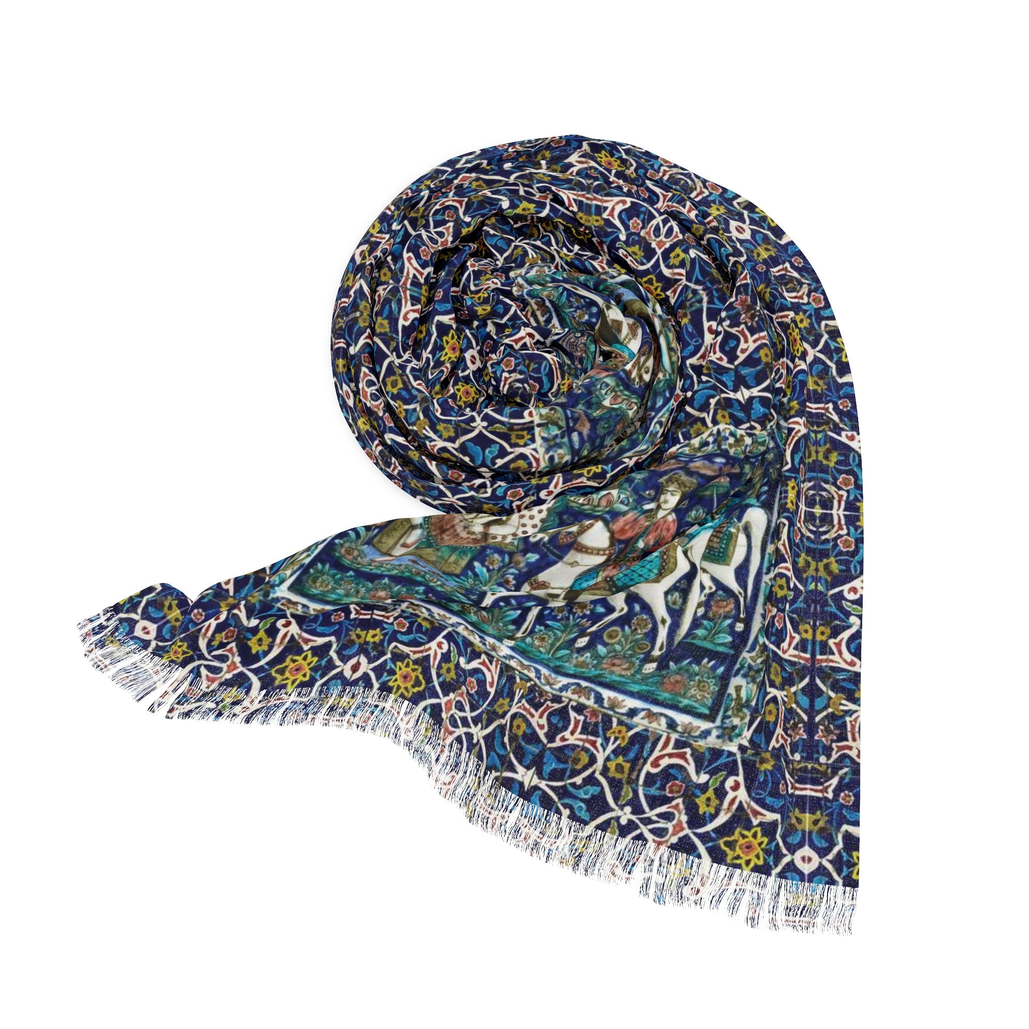 Shirin and Farhad Persian Blue Tile Pattern Shawl Wrap Scarf Middle ...