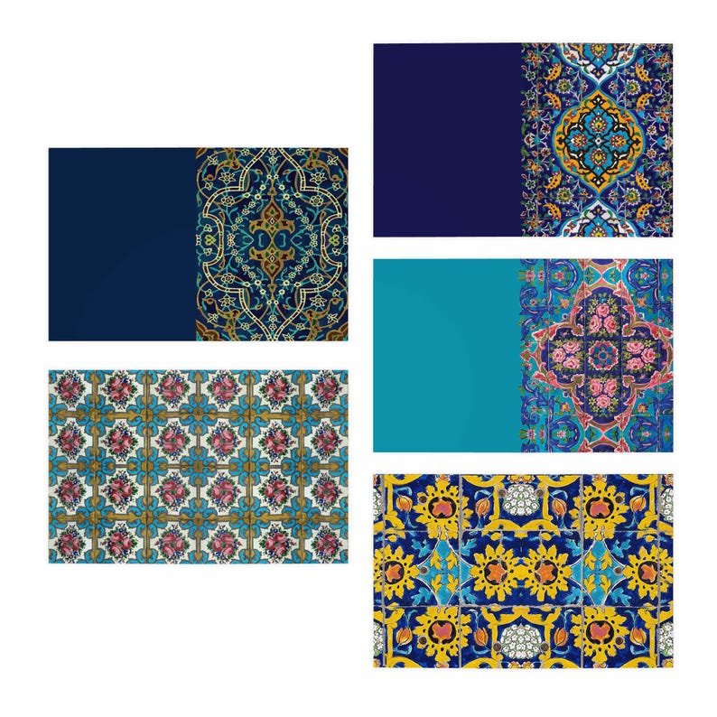 Set of 5 Persian Floral Tile Pattern Greeting Cards | Inspired by ...