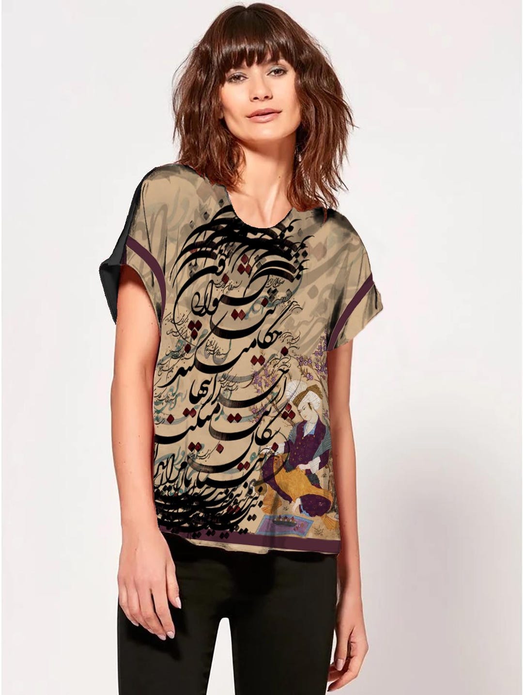 Silk Rumi Top: Persian Calligraphy Blouse, Middle Eastern Art - Etsy