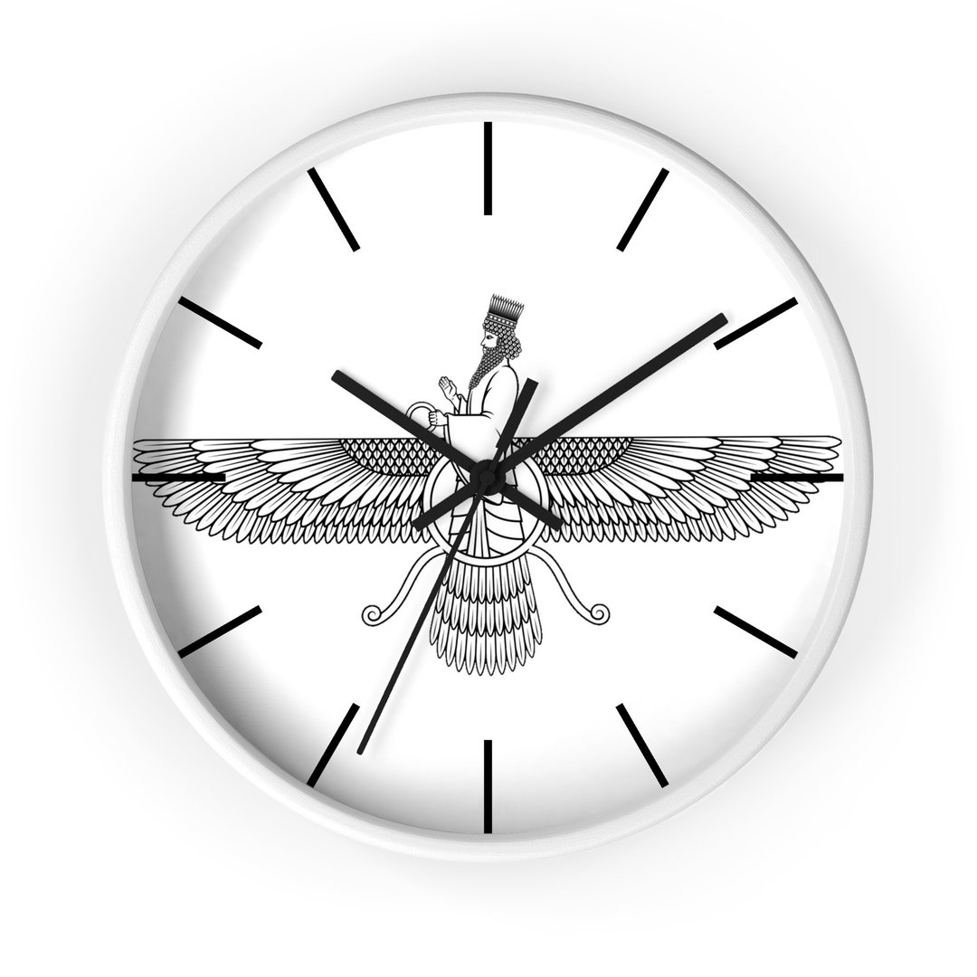 Farvahar Wisdom: Zoroastrian Symbol Clock With Wooden Frame. Embrace ...