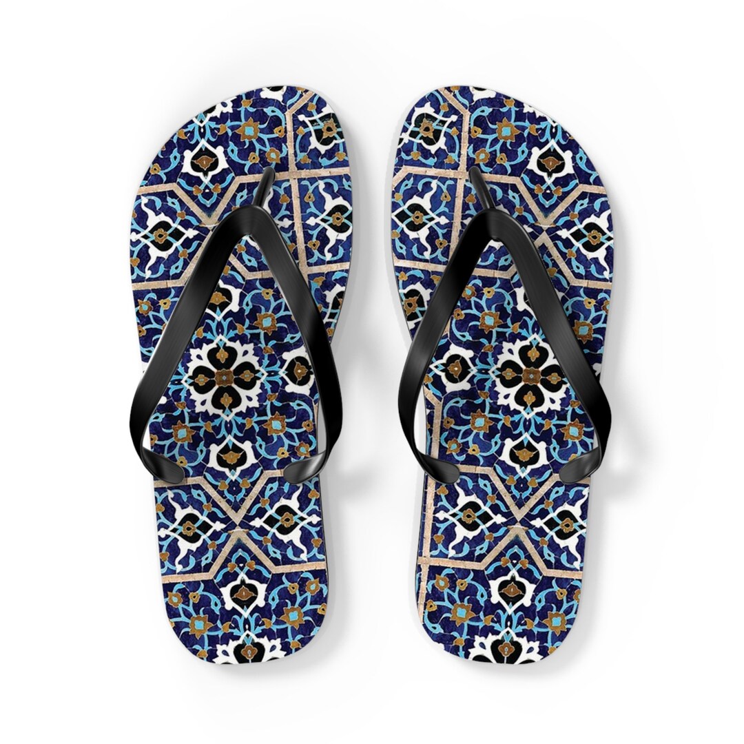 Persian Tile Pattern Unisex Flip Flops Slippers Persian Design Middle Eastern Style Sandals Made ...