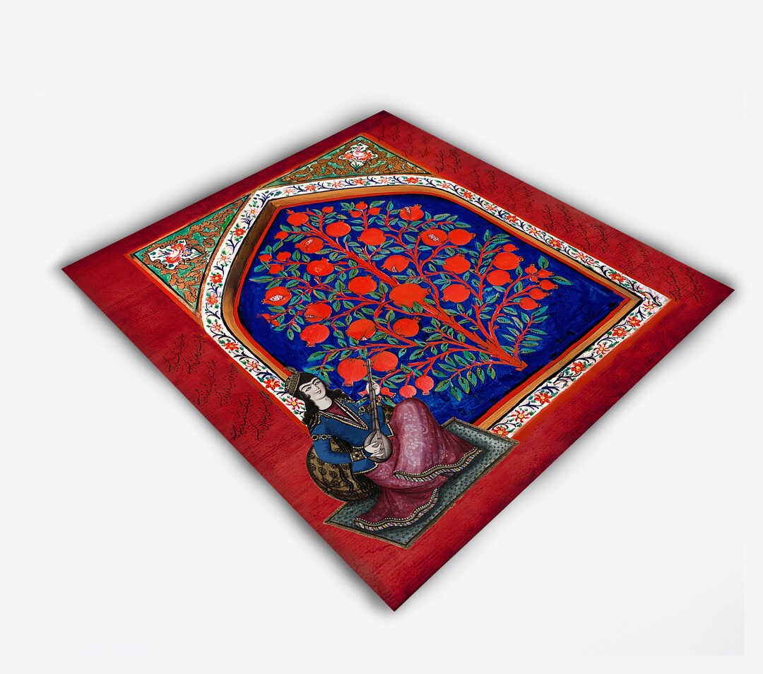 Yaldaqajar Musician With Tar Velvet Square Center Piece, Table Cover ...