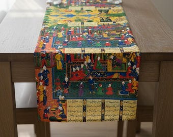 Persian Miniature Velvet Table Runner — Shahnameh Art Inspired ...