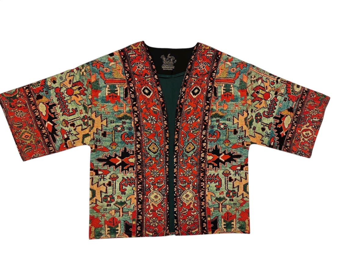 Persian Carpet Pattern Jacket , Dark Green Lining, Detailed Design ...