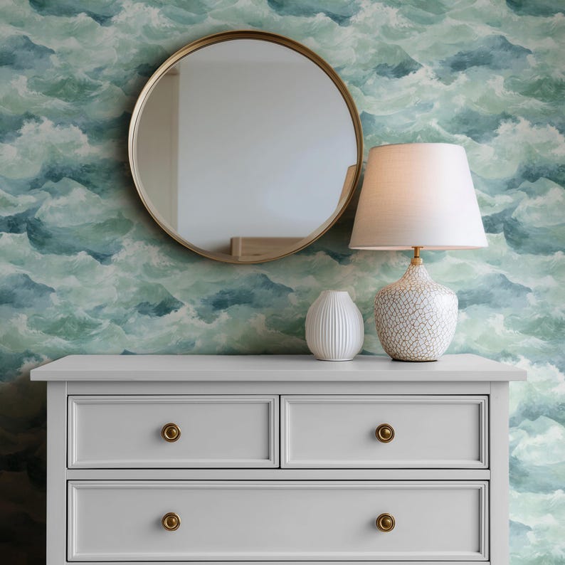 Green Wave Wallpaper | Emerald Breaker - Etsy