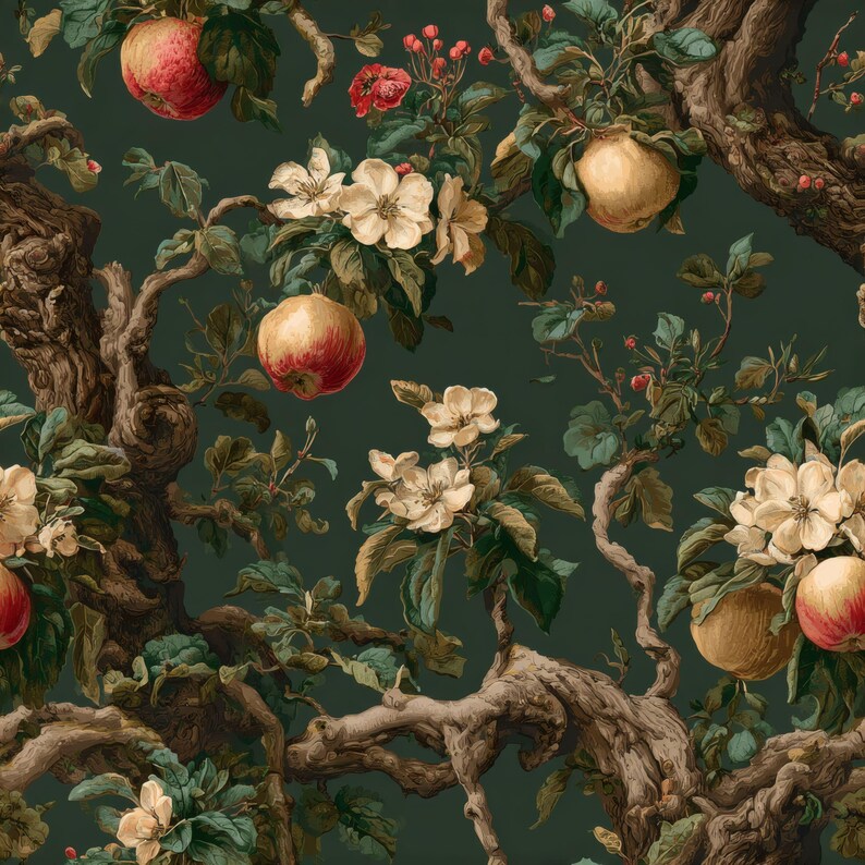 Apple Botanical Wallpaper | Orchard Bough - Etsy