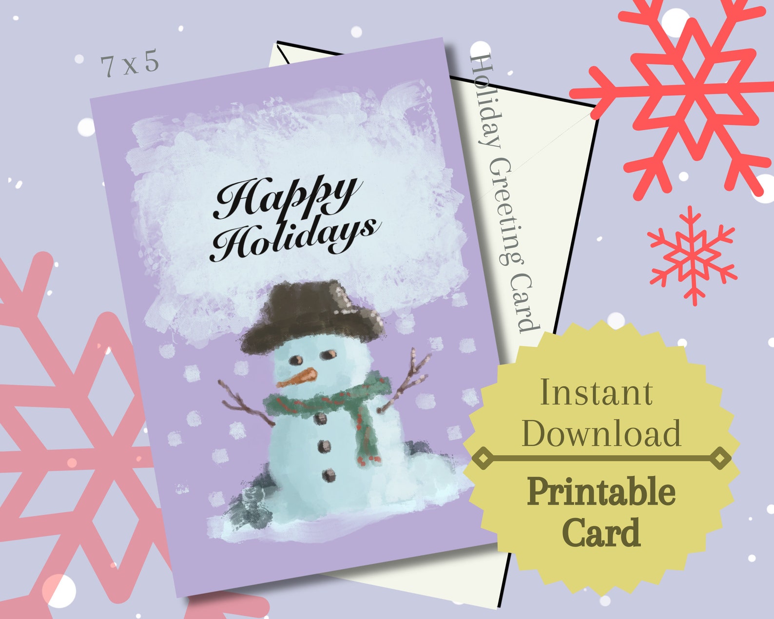 Printable Snowman Greeting Card, Holidays Card, Christmas Card, Instant ...