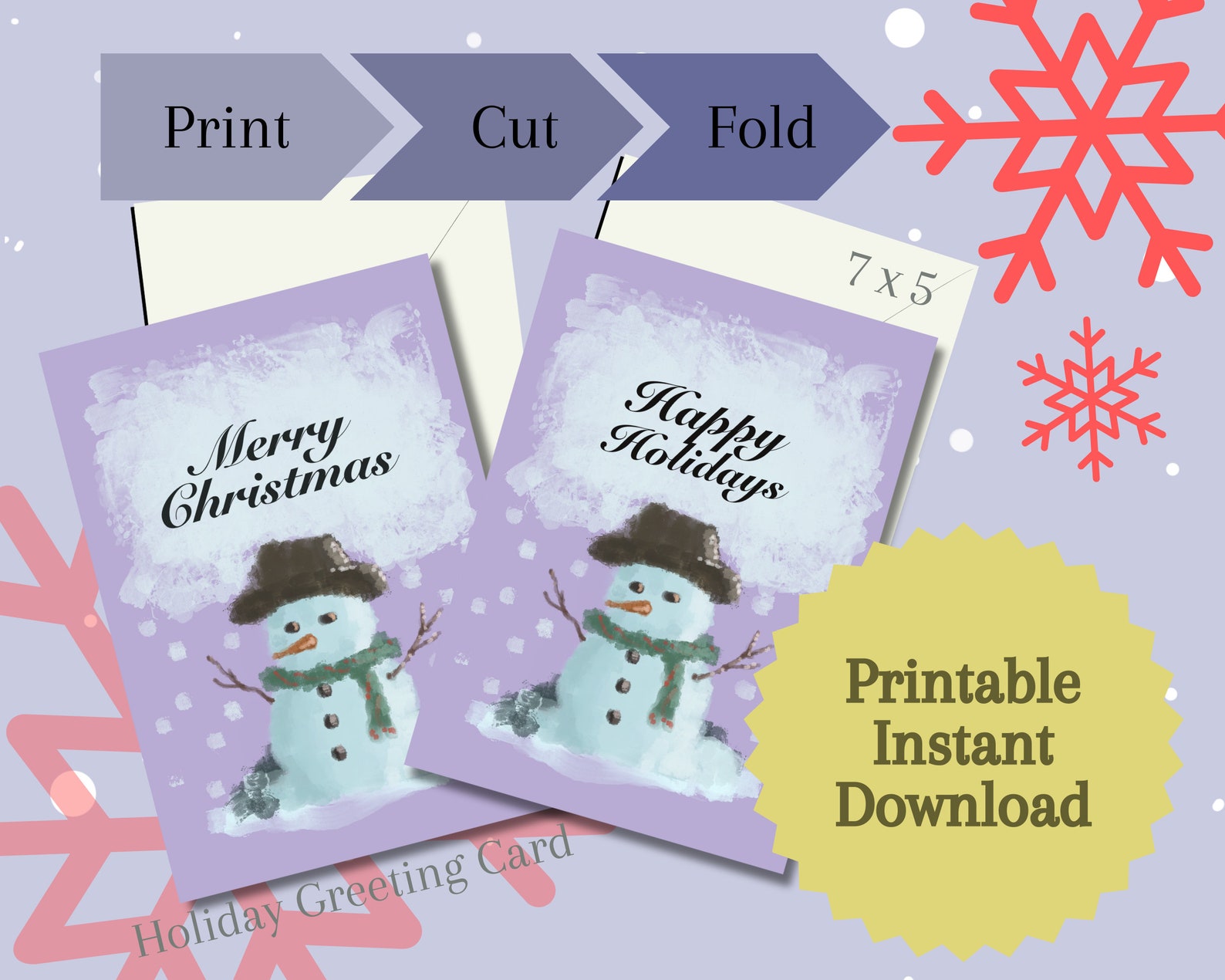 Printable Snowman Greeting Card, Holidays Card, Christmas Card, Instant ...