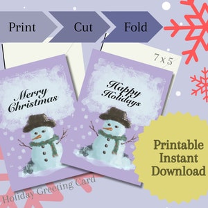 Printable Snowman Greeting Card, Holidays Card, Christmas Card, Instant ...