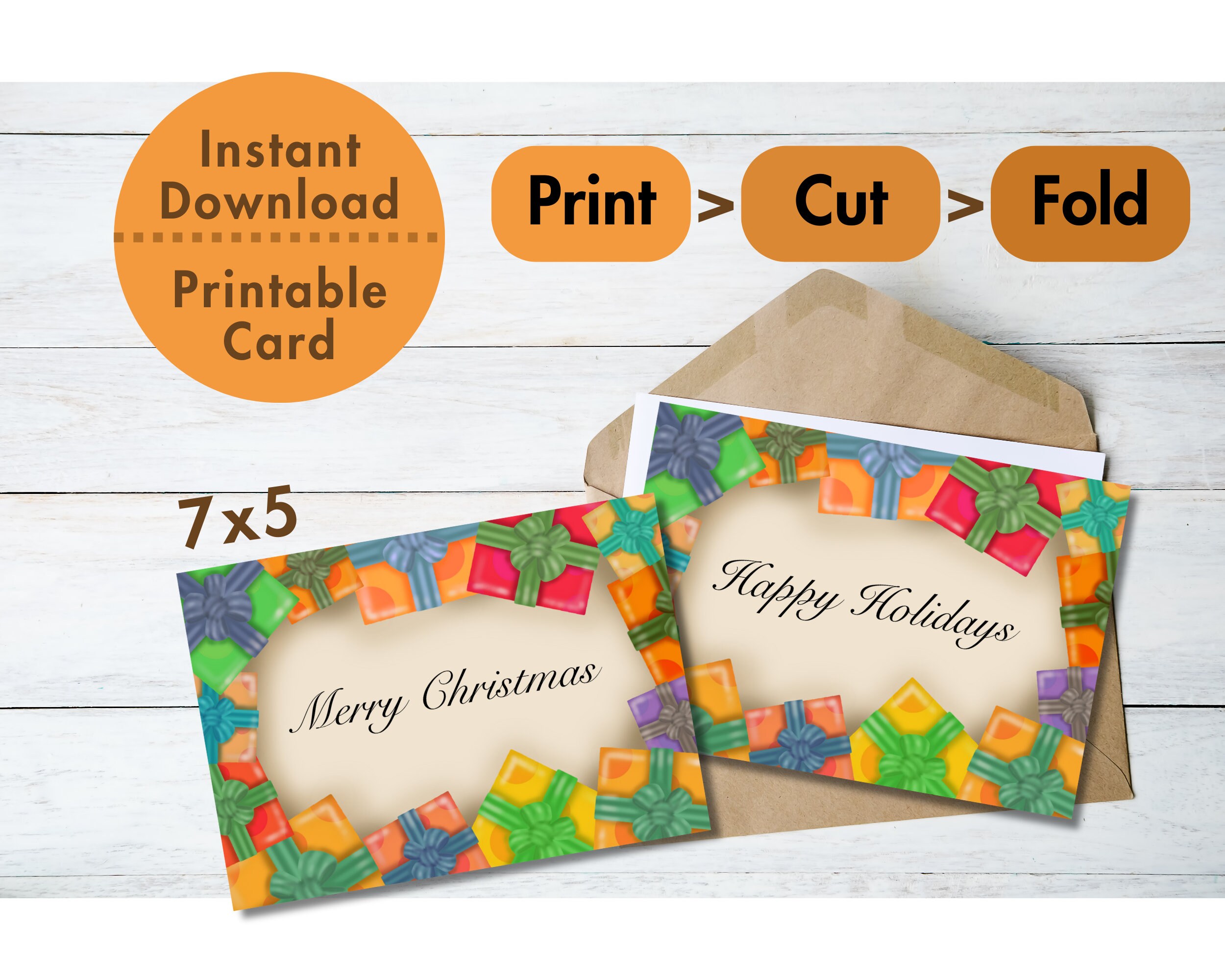 Gifts Present Design Printable Holiday Card Greeting Card - Etsy