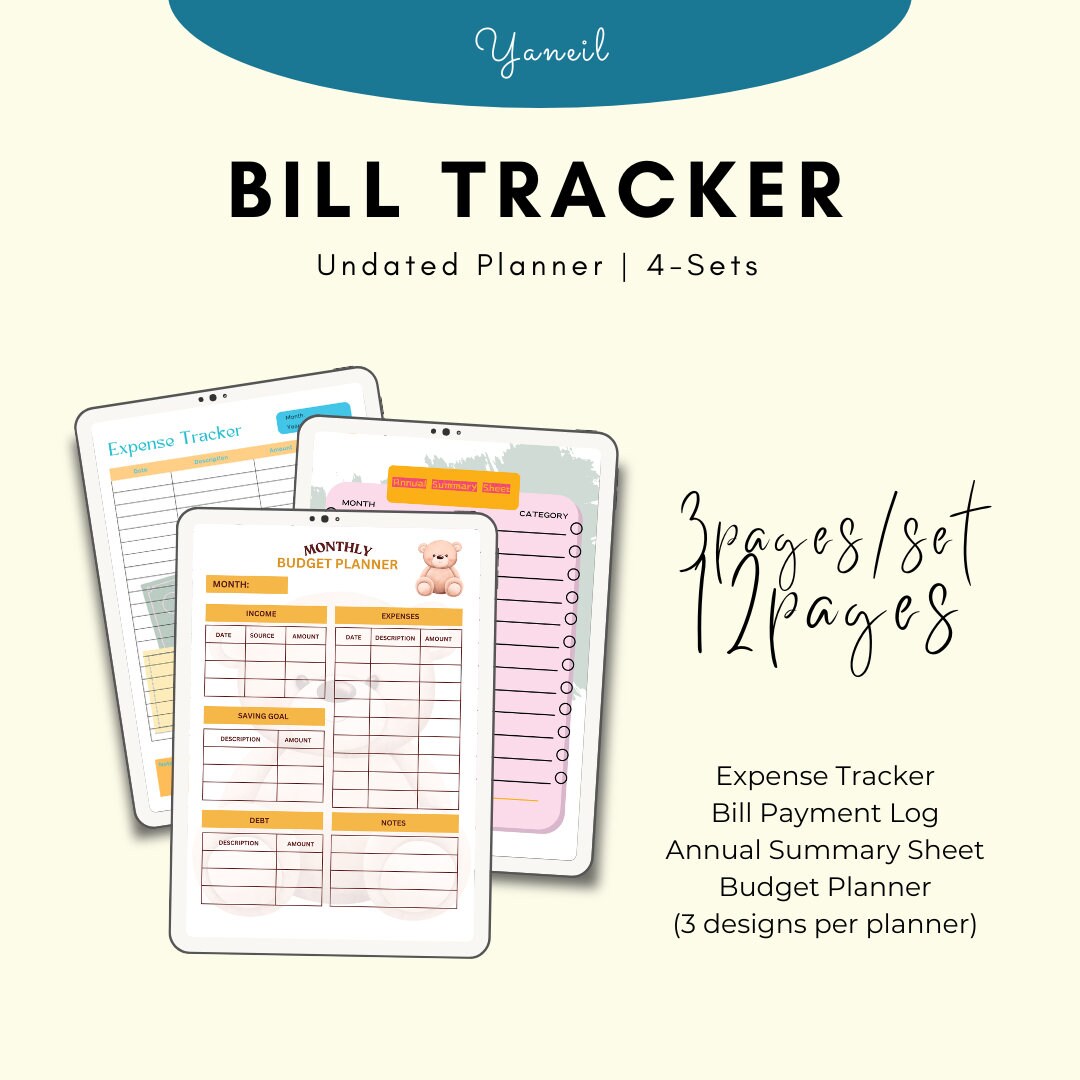 Bill Tracker Planner Instant Download Simple Expenses Bill Tracker ...