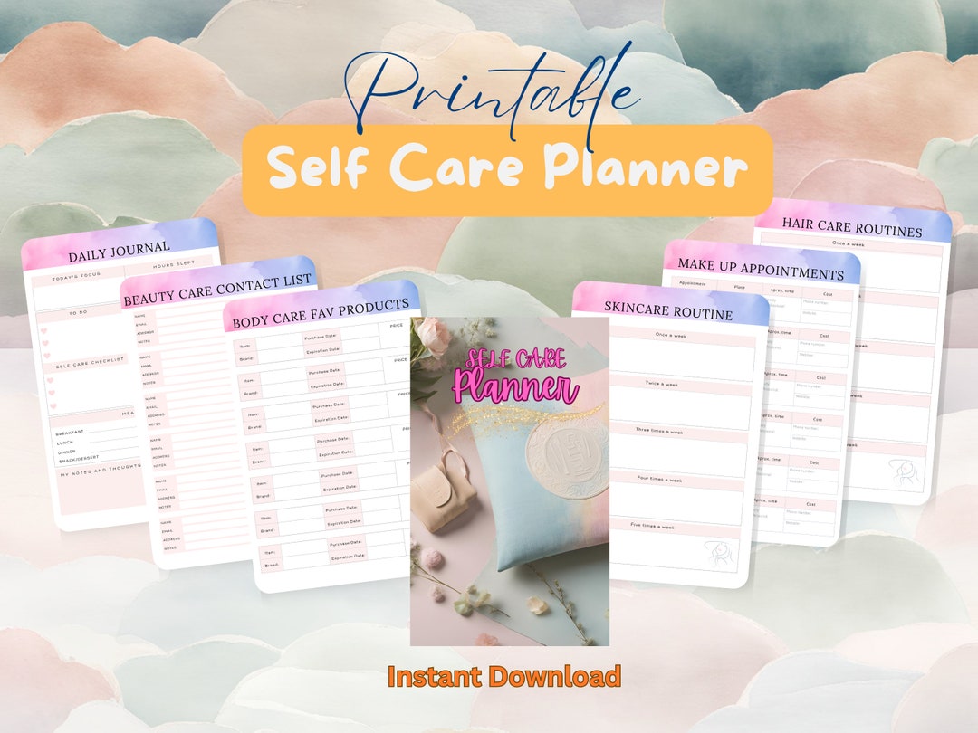 51-pages Self Care Planner, Daily Weekly Printable Digital Self Care ...