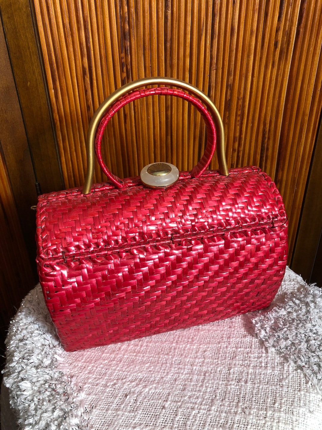 Vintage Rodo Italy Red Wicker Handbag - Etsy