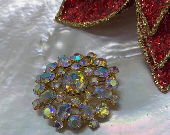 Vintage Rhinestone Brooch 60s Aurora Borealis Pinwheel Flower - Etsy