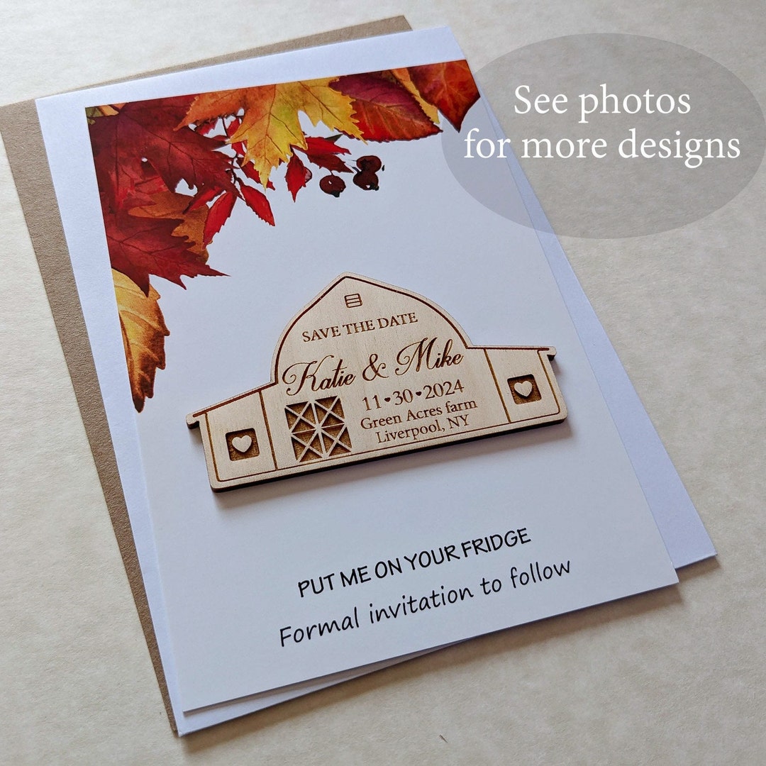 Barn Save the Date Magnet With a Card and Envelope, Personalized Wooden ...
