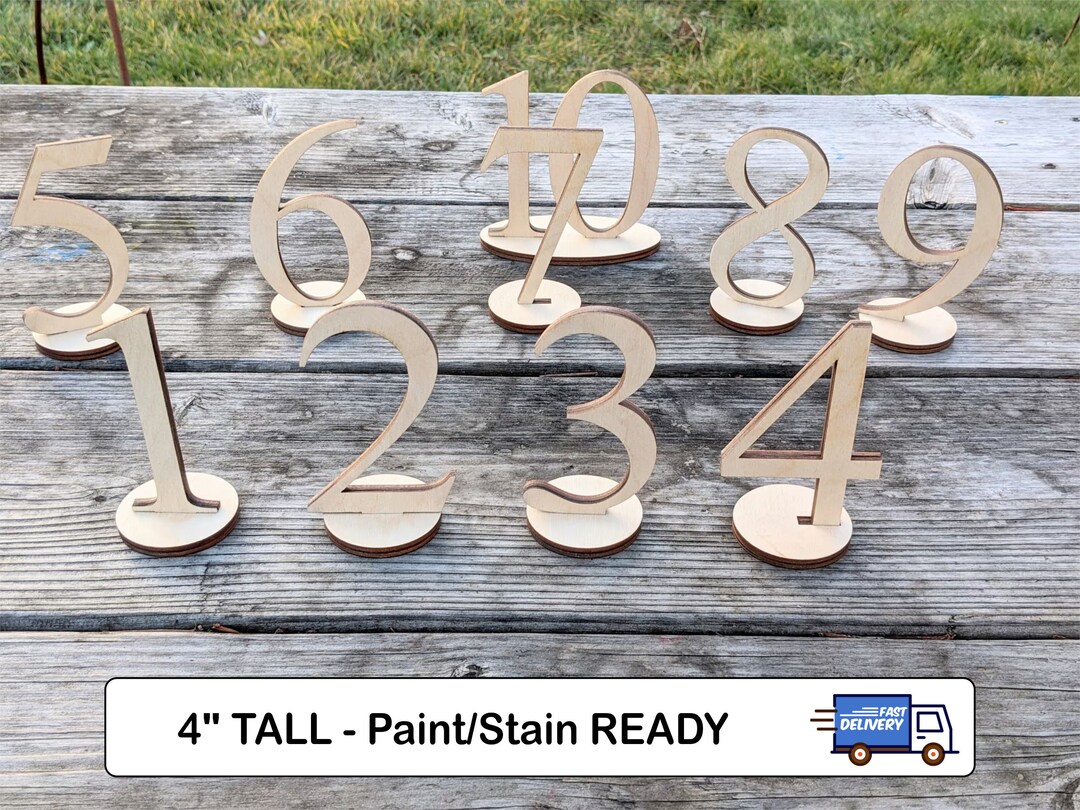 Wooden Table Numbers for Wedding, 4 Tall Numbers That Stand up on Their ...