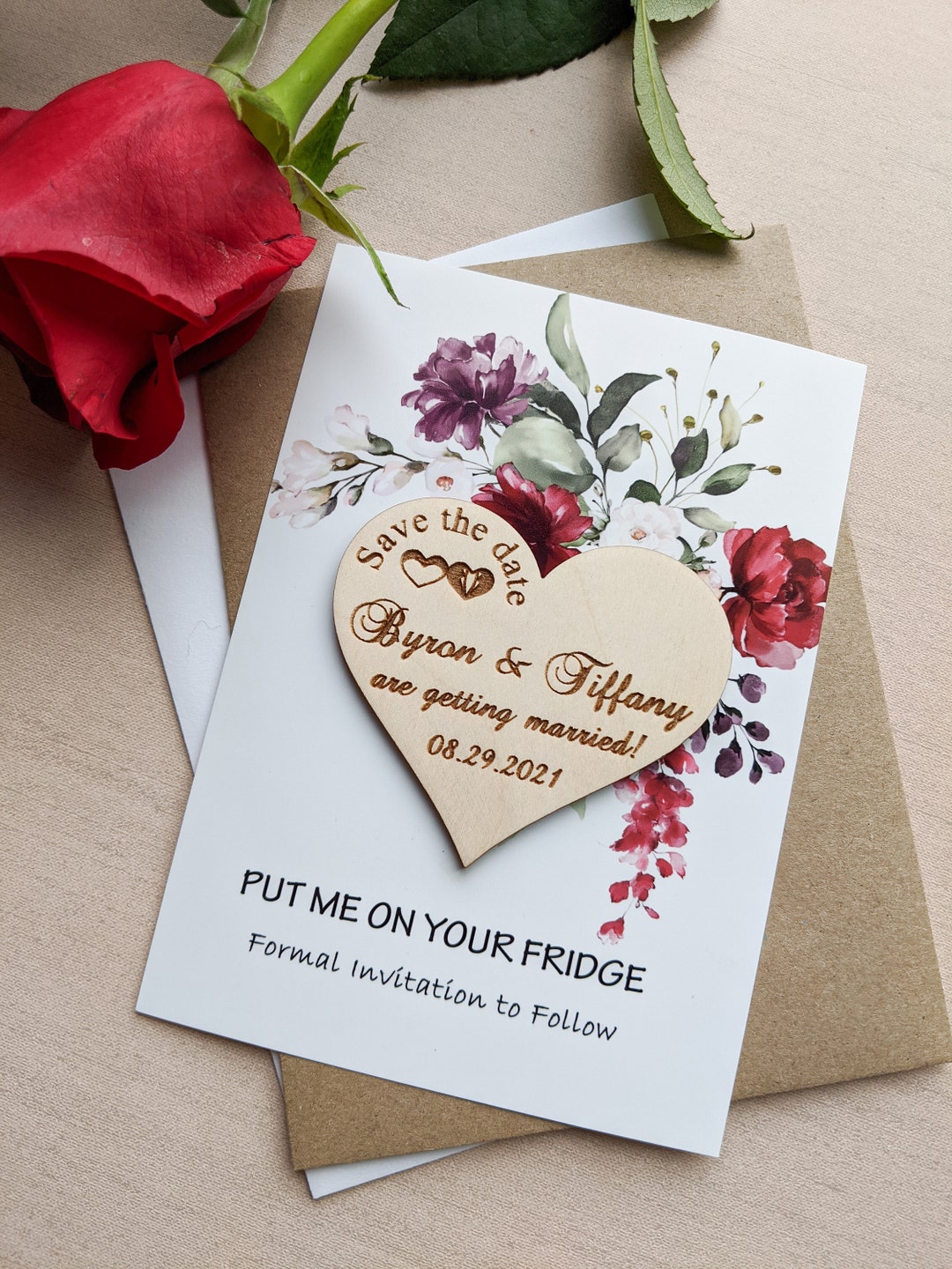Save the Date Heart Magnet With Minimalist Design, Wooden Save the Date ...