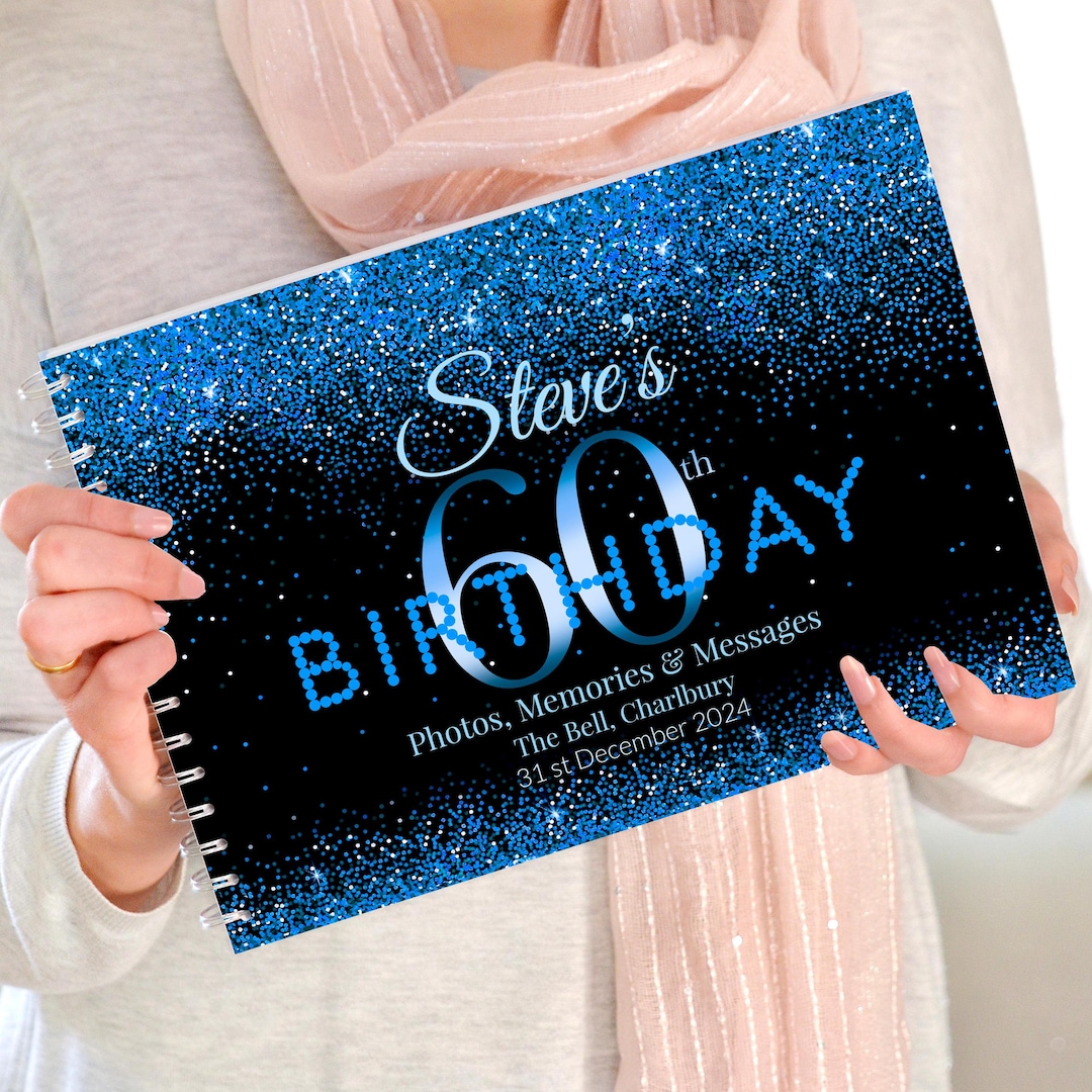 Personalised 60th Birthday Guest Book, 60th Birthday Gift Idea, Sparkly ...