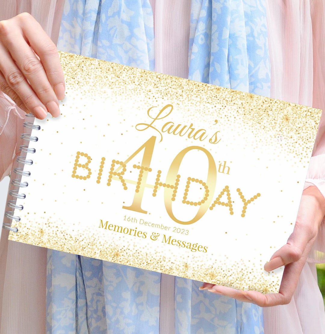 Personalised 40th Gold Birthday Party Book, Birthday Guest Book, Gold ...