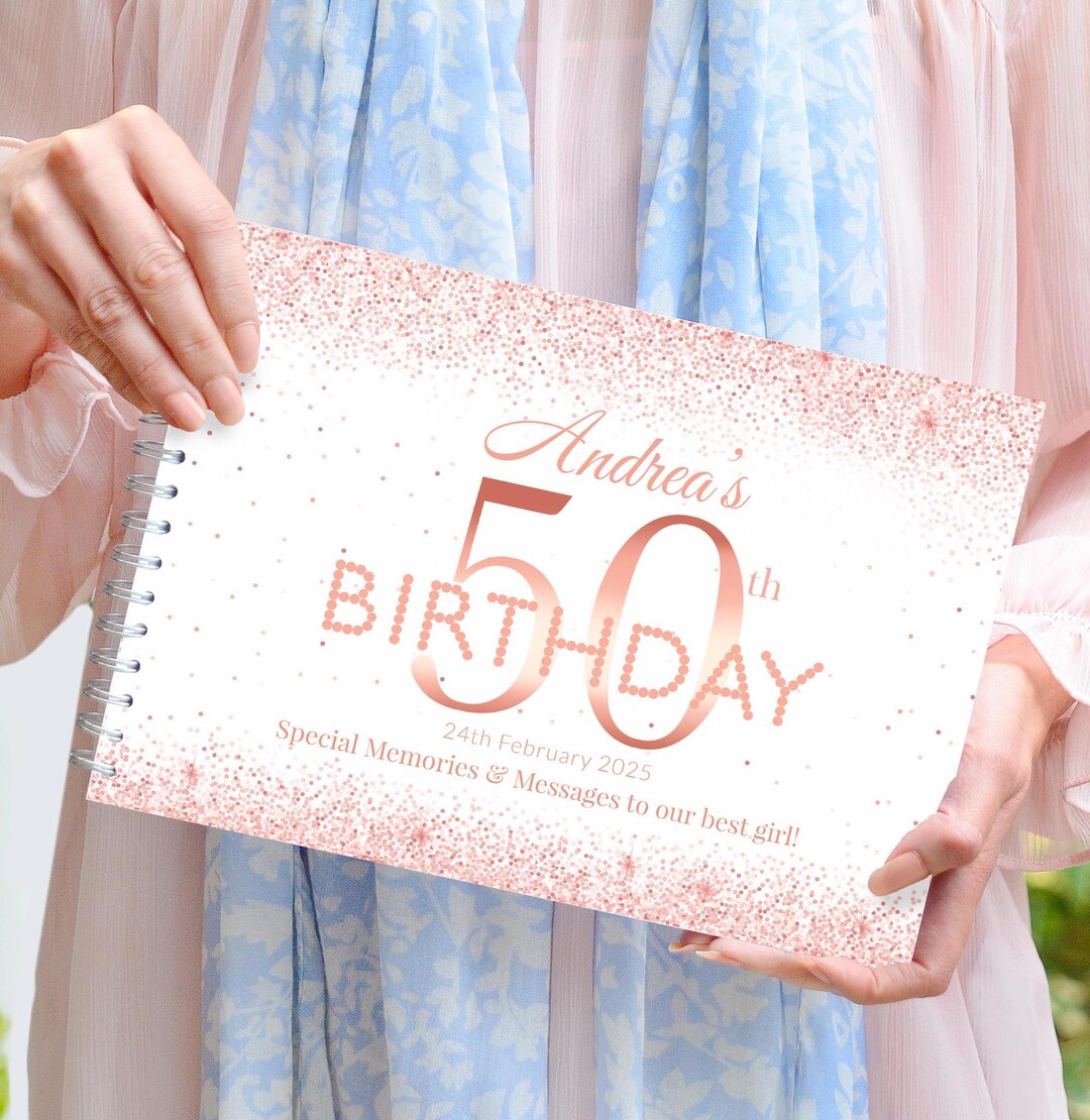 Personalised 50th Rose Gold Birthday Party Book, Birthday Guest Book ...