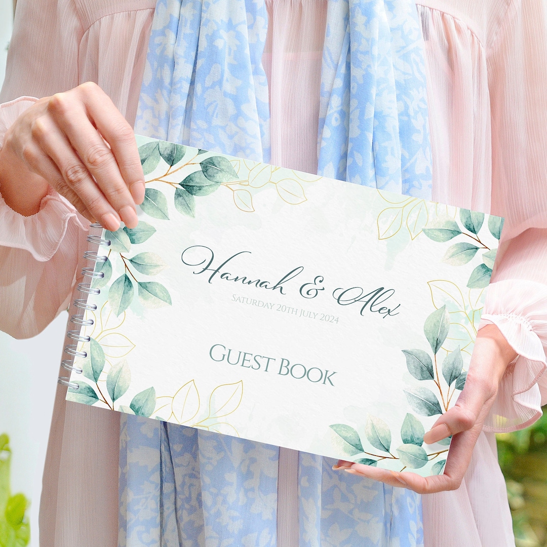 Personalised Wedding Guest Book, Guest Book, Leaf Border Wedding ...
