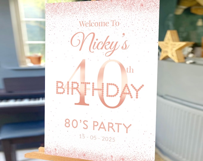Wavy Hello Forty Birthday Sign Printable 40th Birthday Party Decor 40th ...