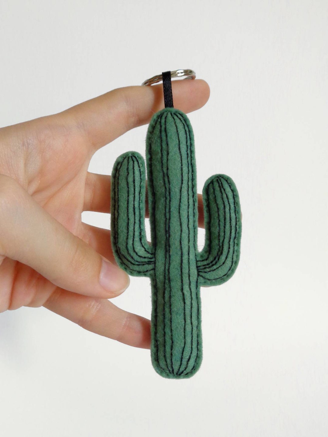 Cactus Giant Keychain Felt Wool Fabric Embroidery Succulent Plant ...