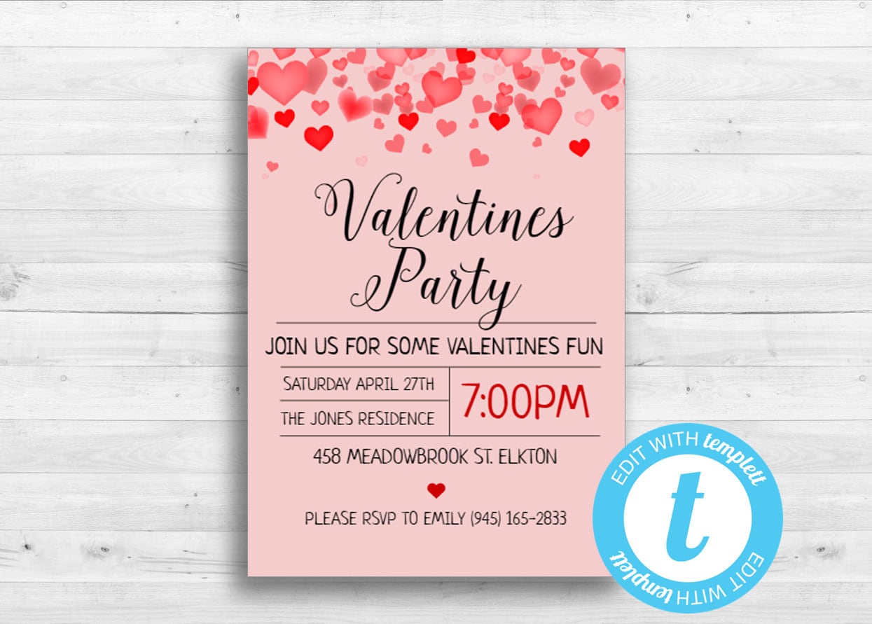 Valentines Party Invitation Valentines Day Party Invite Valentines Pink ...