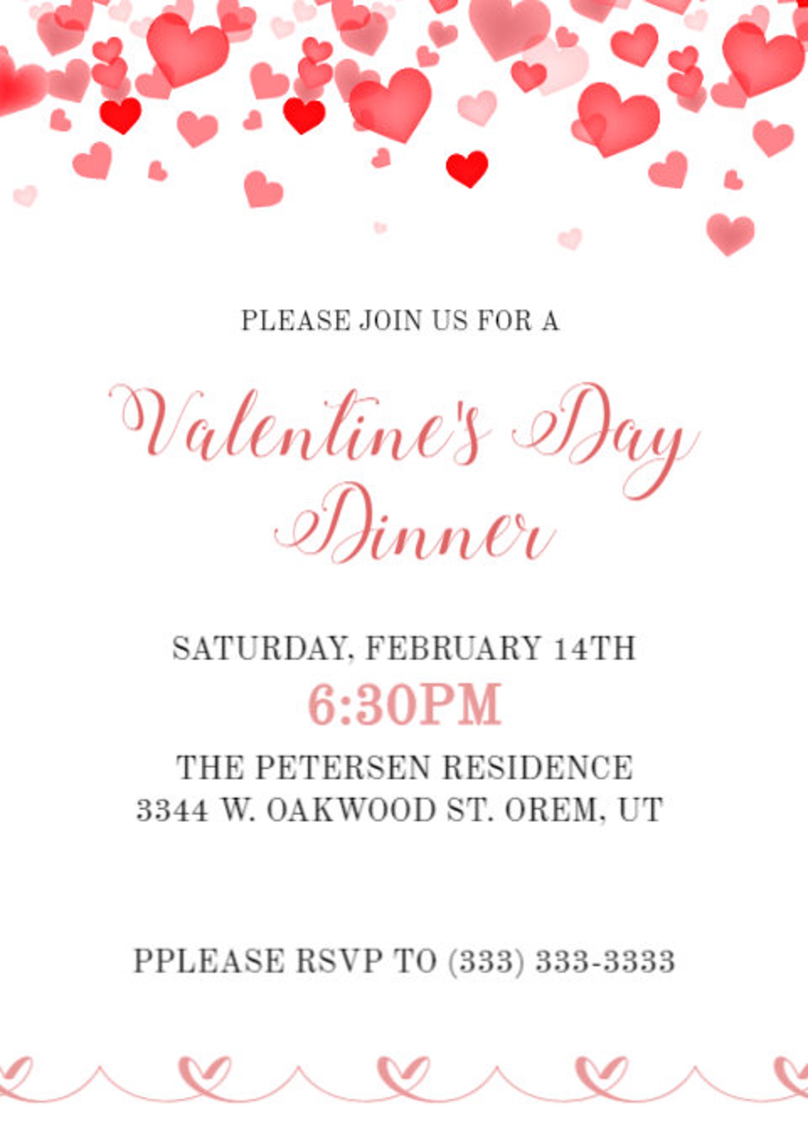 Valentines Day Party Invitation, Red Pink Valentines Dinner, Printable ...