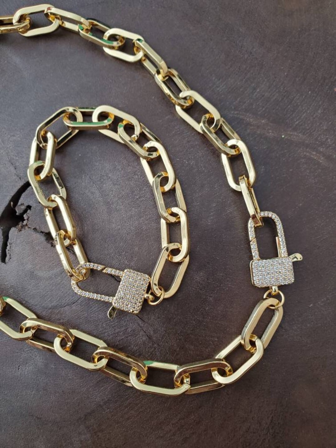 Gold Jumbo Chunky Paperclip Link Chain Choker Statement Necklace ...