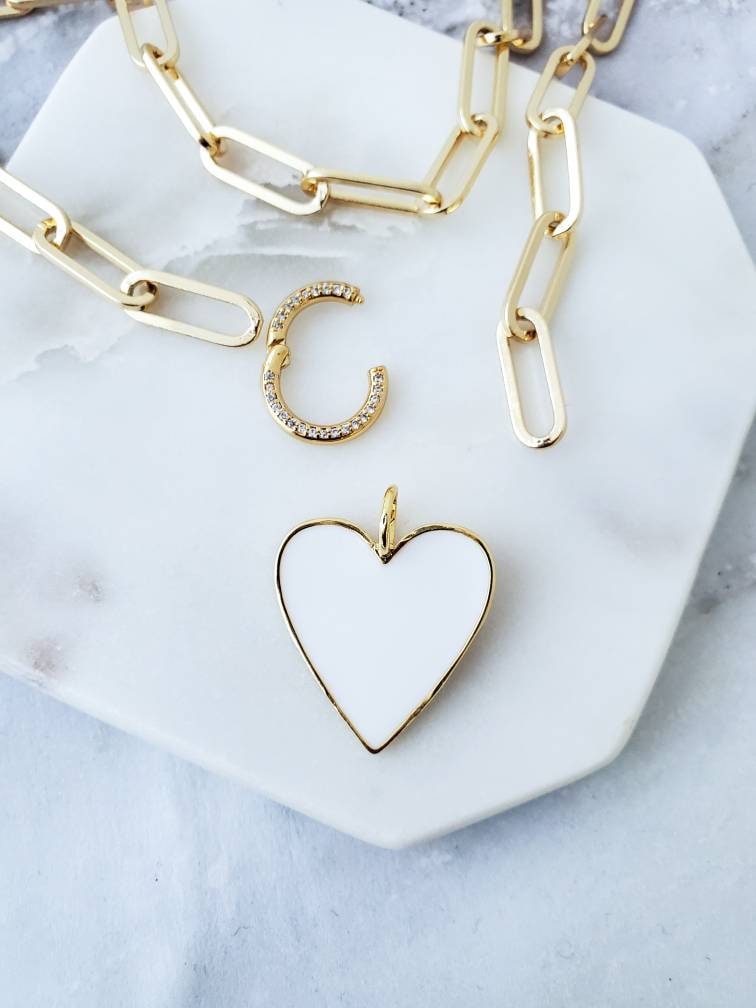 Gold Thick Chunky Paperclip Chain Necklace CZ Carabiner | Etsy