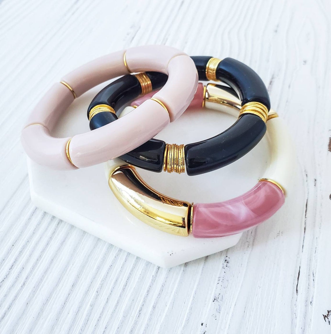 Bamboo Bangles Bracelets, Chunky 12mm Acrylic Tube Bracelets, Layering ...
