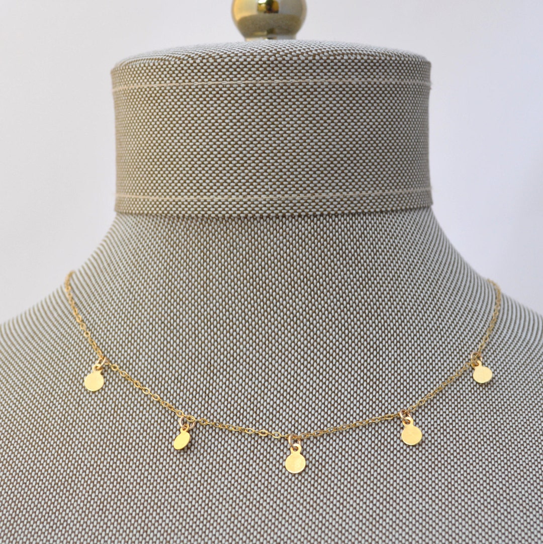 Gold Mini Charm Coin Circle Fringe Tags Delicate Dangle Choker Tattoo ...