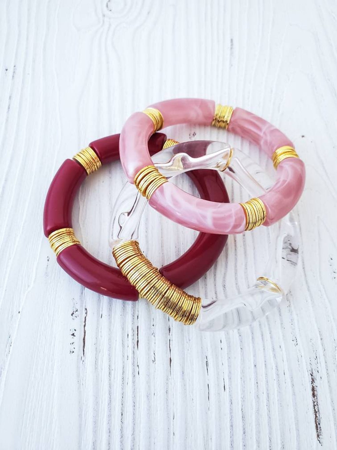 Bamboo Bangles Bracelets, Chunky 12mm Acrylic Tube Bracelets, Layering ...