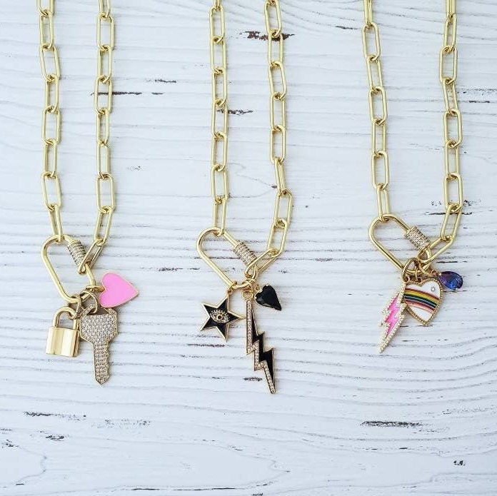 CHARMED / Gold Paperclip Chain Necklace Charm Necklace | Etsy