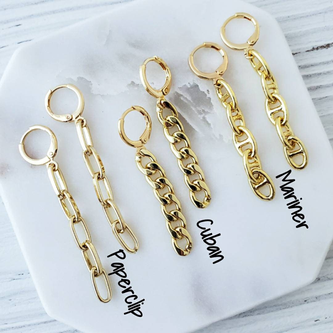 Gold Chain Link Hoops Huggies Hoop Earrings Gold Mariner - Etsy