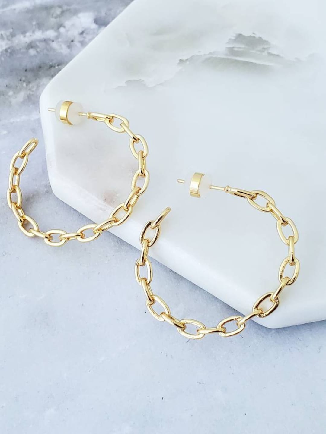 Chain Link 18k Gold Heavy Plated Open Hoops Earrings Large & Small ...