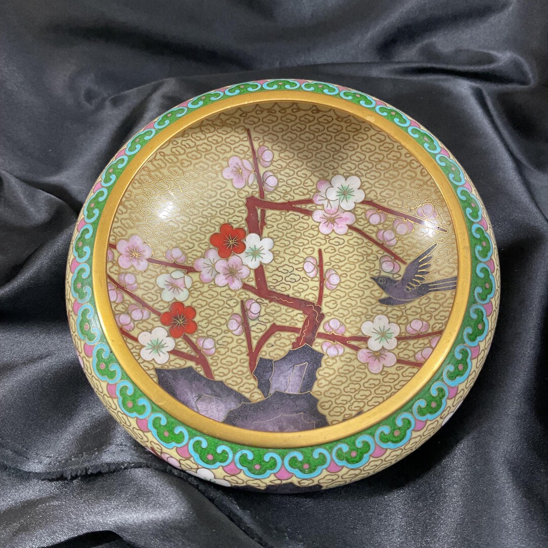Chinese “jingfa” Enamel on Brass Cloisonne 6” Bowl / Dogwood Blossoms ...