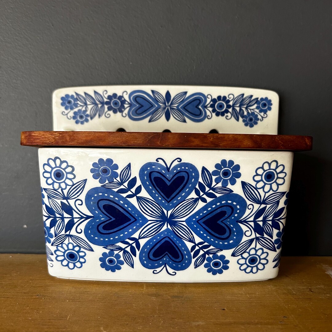Arabia Finland Salt Box Kitchen Storage Container Blue Hearts Mid ...