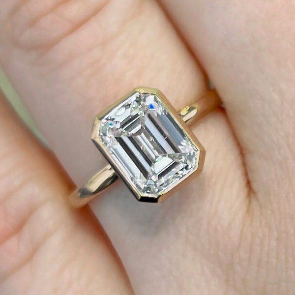 Lab Created Bezel Emerald Cut Diamond - Etsy