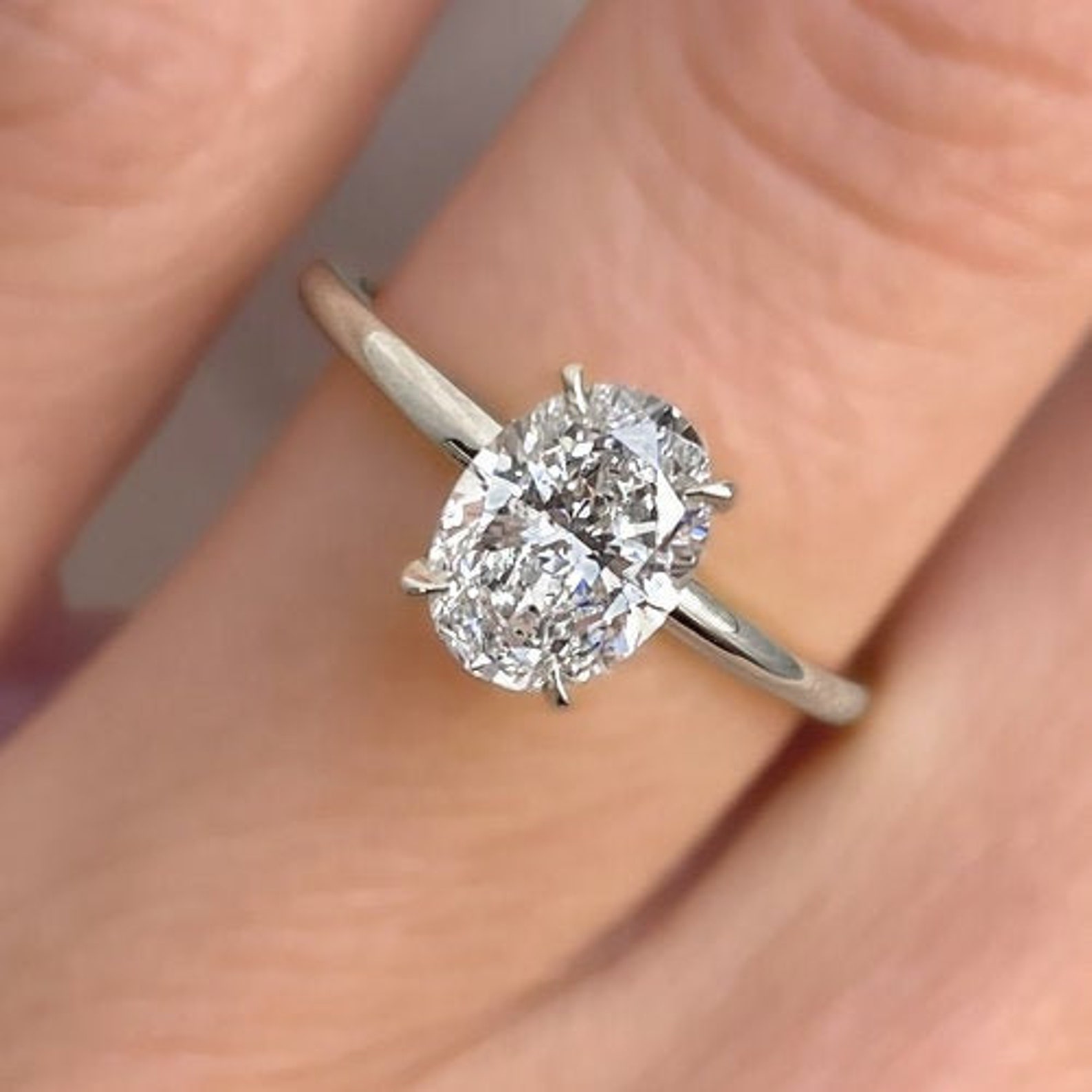 1ct Oval Cut Diamond Engagement Ring 14k White Gold Palladium Etsy