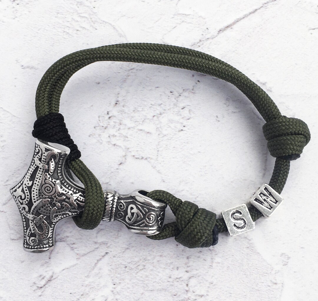 Personalised Thor Mjolnir Bracelet, Letter Bracelet for Him, Viking ...