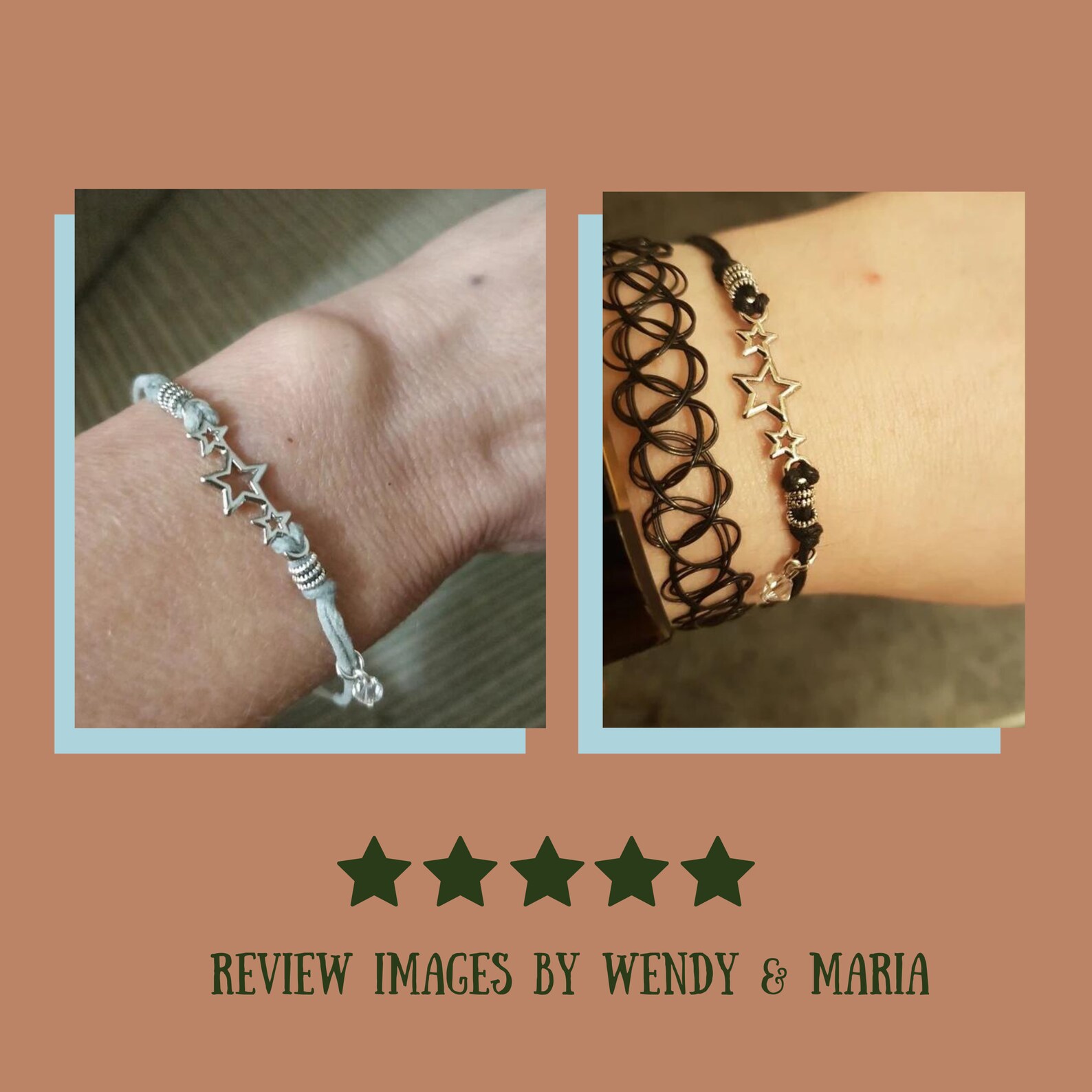 Star Bracelet, Linked Star Charm Bracelet for Women, Adjustable Cord ...