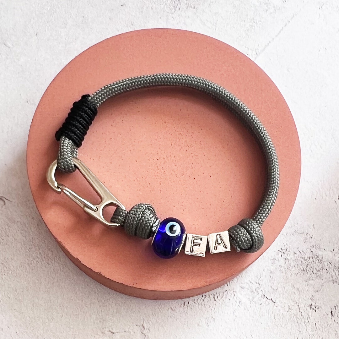 Personalised Mens Evil Eye Bracelet With Silver Metal Clasp, Men's ...