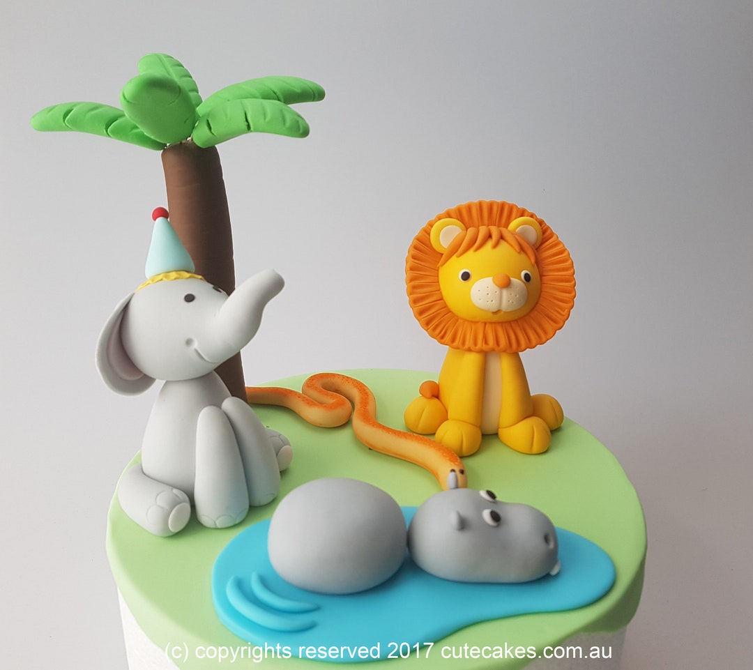 Zoo Jungle Animal Cake Topper Sugar Craft Decorations 3D Elephant Lion ...